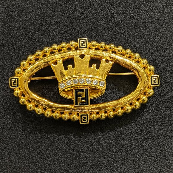 Fendi | Jewelry | Authentic Vintage Fendi Gold Crown Brooch With ...